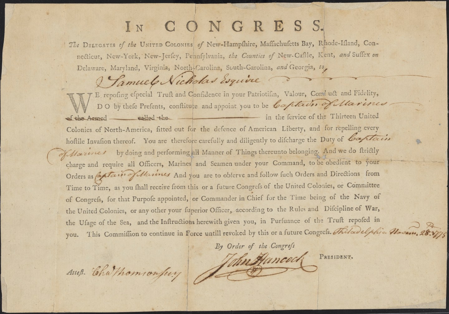 Congress Creates the Marine Corps, November 10, 1775 – Emerging ...