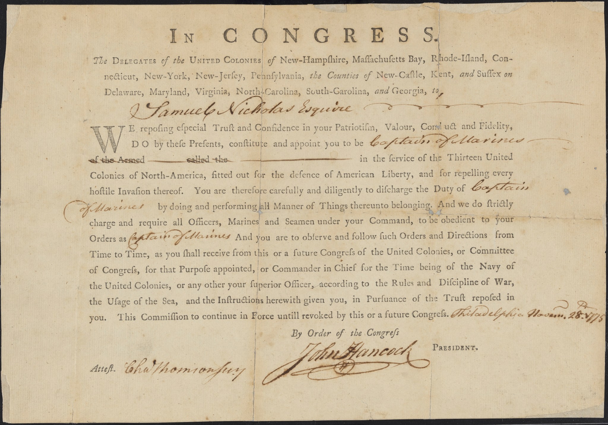 Congress Creates the Marine Corps, November 10, 1775 – Emerging ...