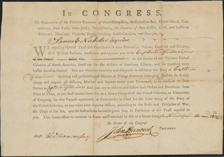 Congress Creates the Marine Corps, November 10, 1775 – Emerging ...
